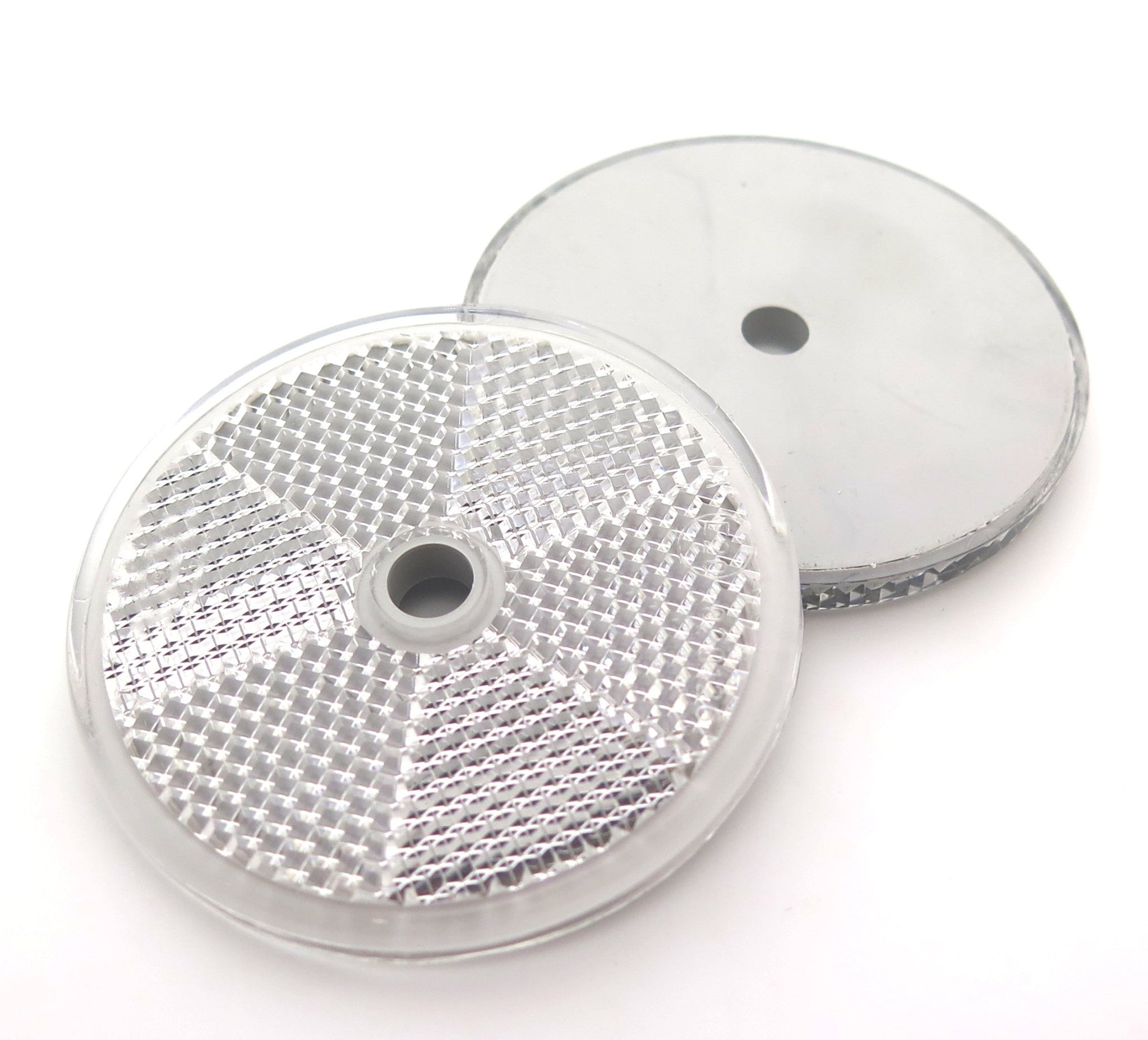 60mm White Circular Reflector with Centre Screw Hole — VehicleClips