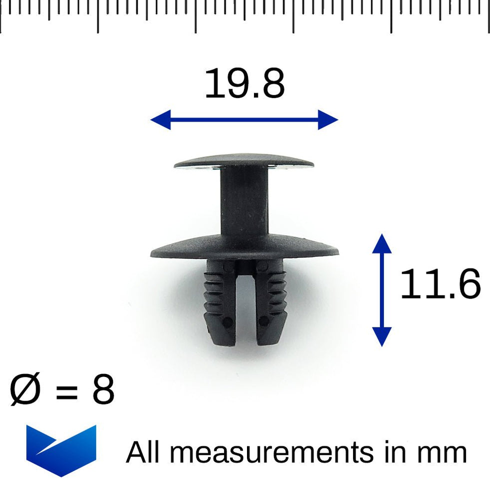 8mm Push Fit Plastic Fasteners, Smart A0009907892 — VehicleClips