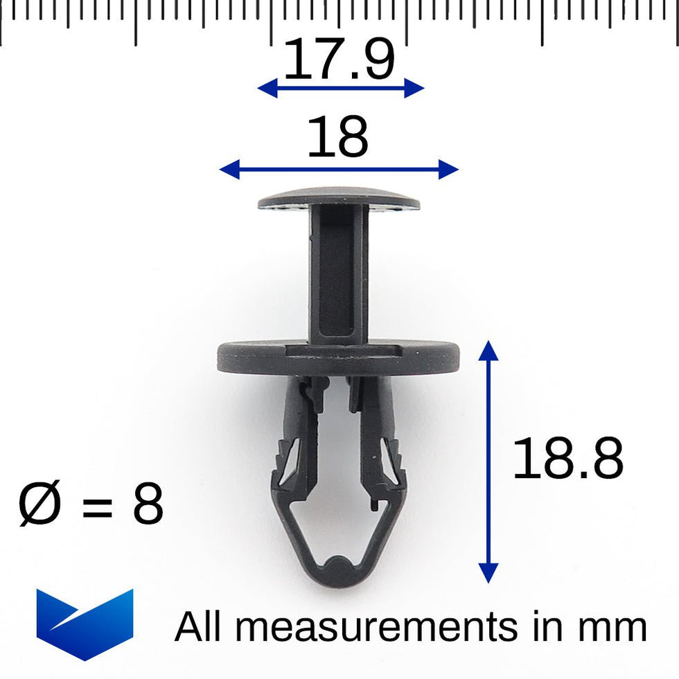 8mm Push Fit Plastic Rivet, Tesla 112803400B — VehicleClips