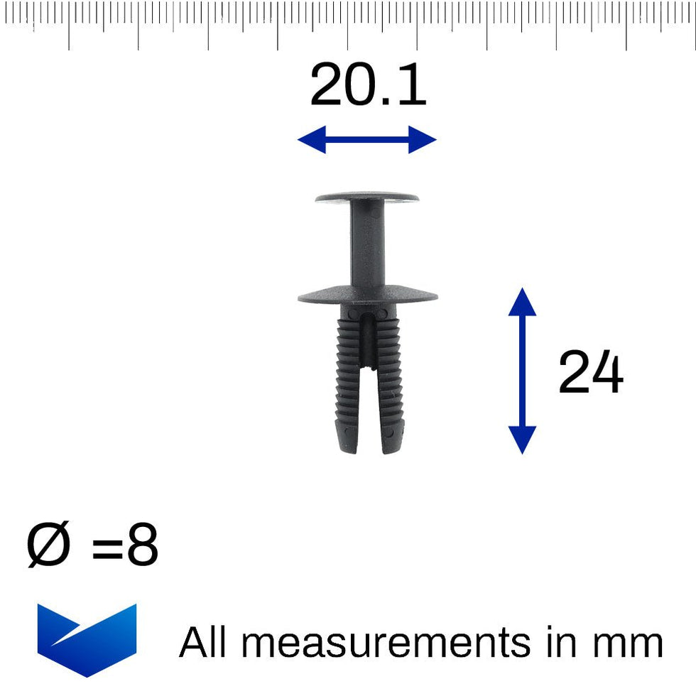BMW 8mm Plastic Rivet Trim Clips- For Bumpers Sills, Boot Linings & Tr ...