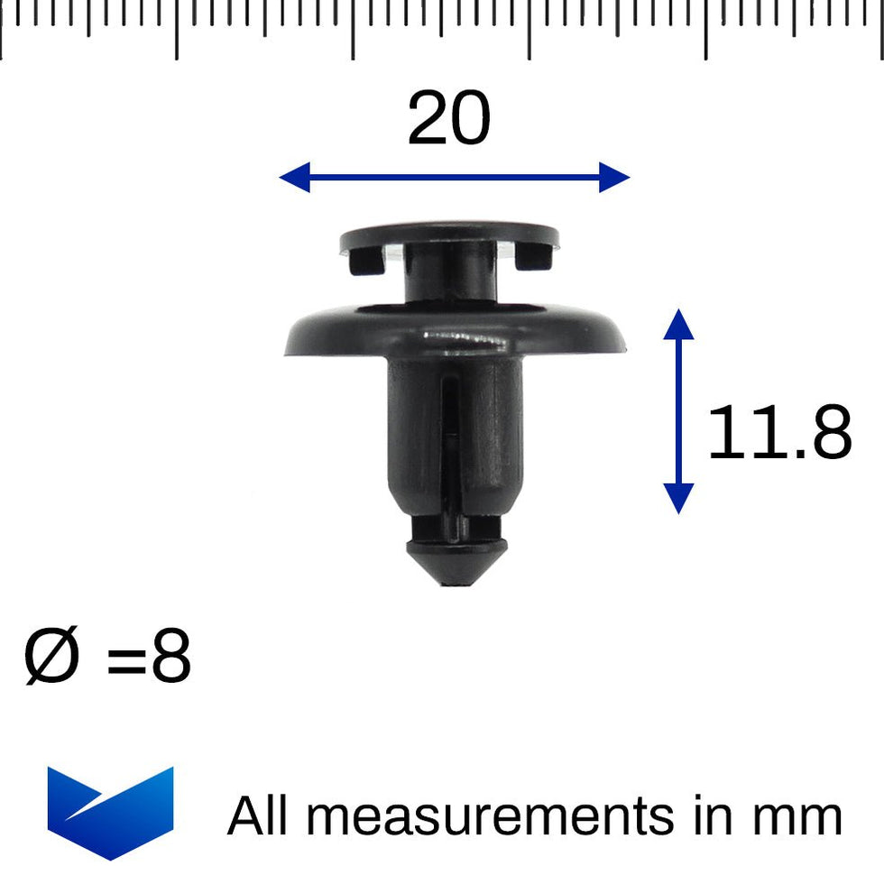 Plastic Push Fit Rivet Trim Clips, Mazda BC1D56145 — VehicleClips
