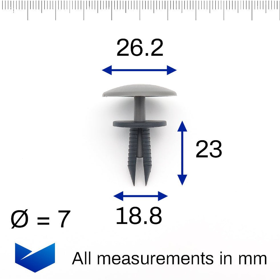 Push Fit Trim Panel Rivet, Grey, Ford 1069185 — VehicleClips