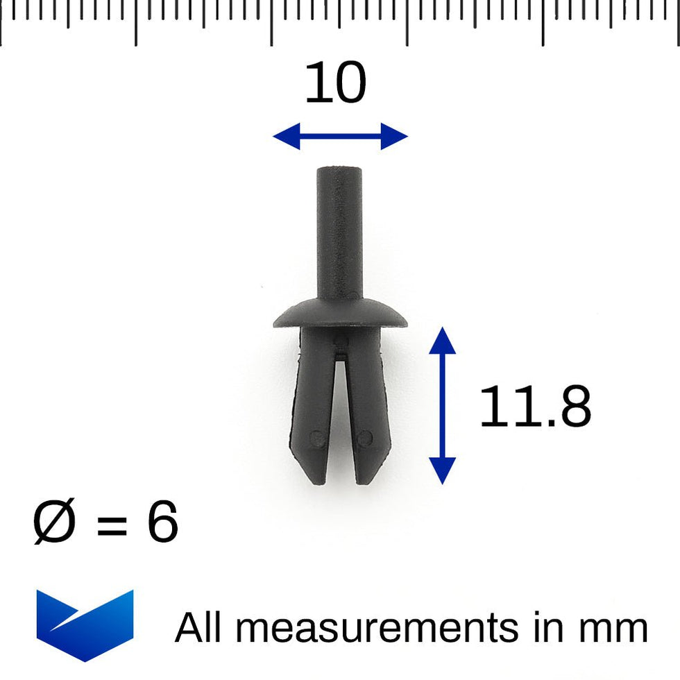 Push Pin Plastic Rivet, 6mm Hole, Black, Audi N0385012 — VehicleClips
