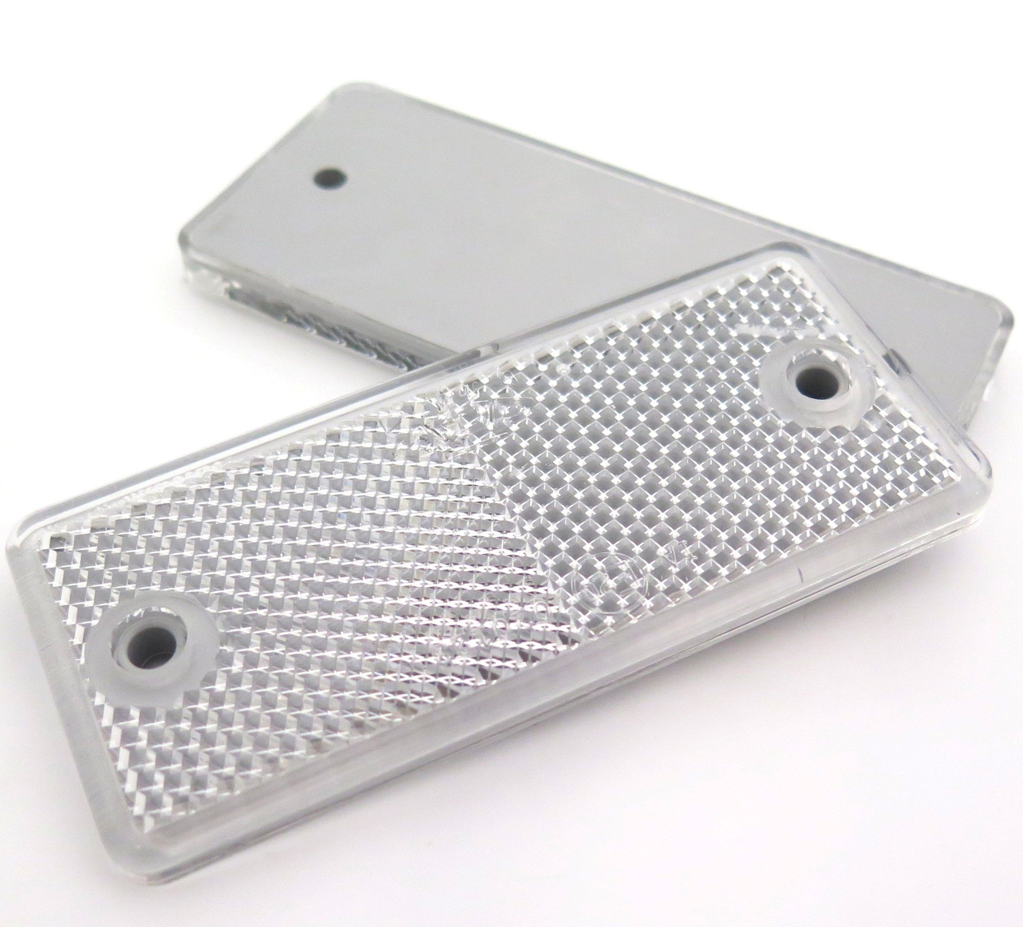 White Rectangular Reflector with Screw Holes, 90mm x 40mm — VehicleClips