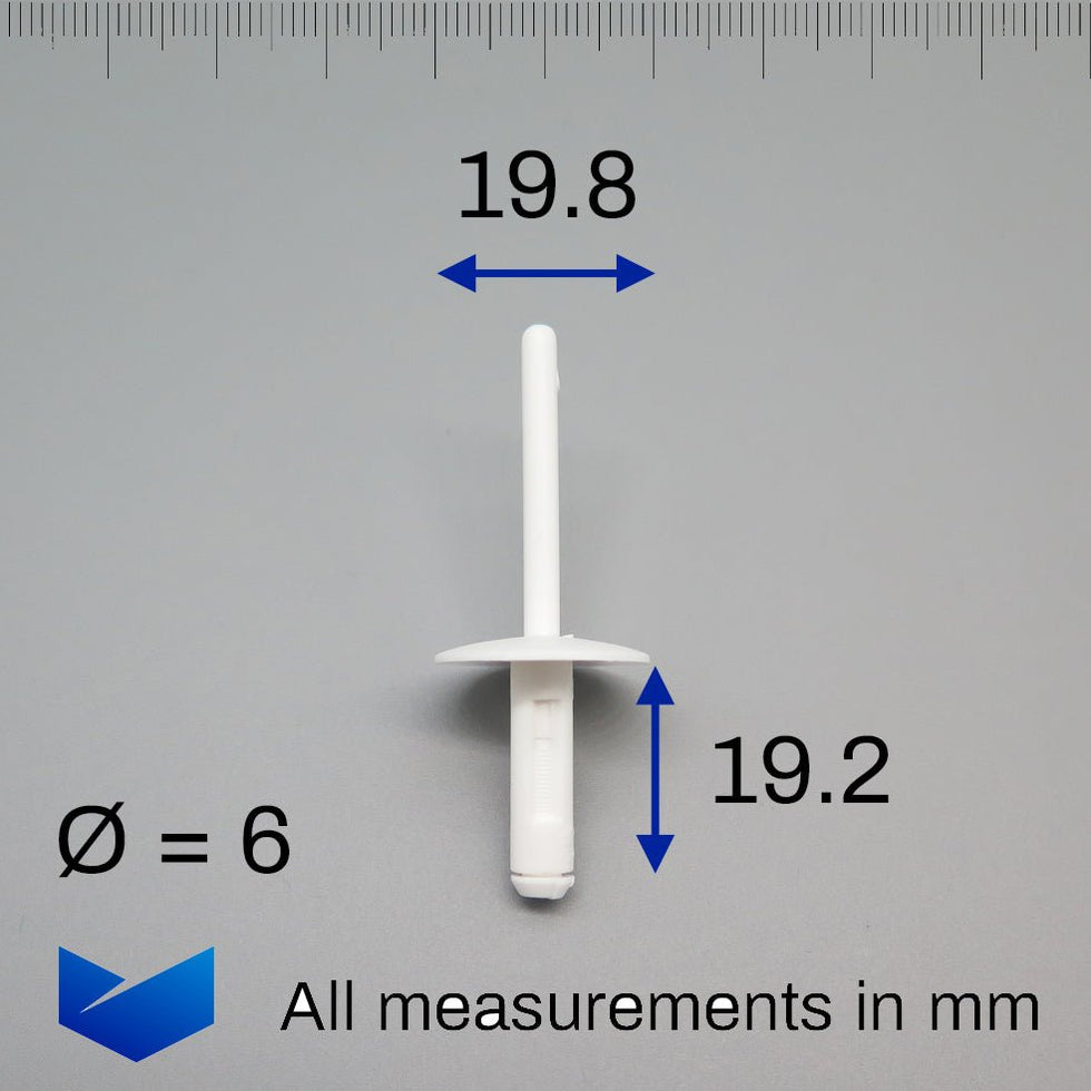 6mm White Plastic Blind Rivet for BMW Wheel Arch Trims, BMW 0714739132 ...
