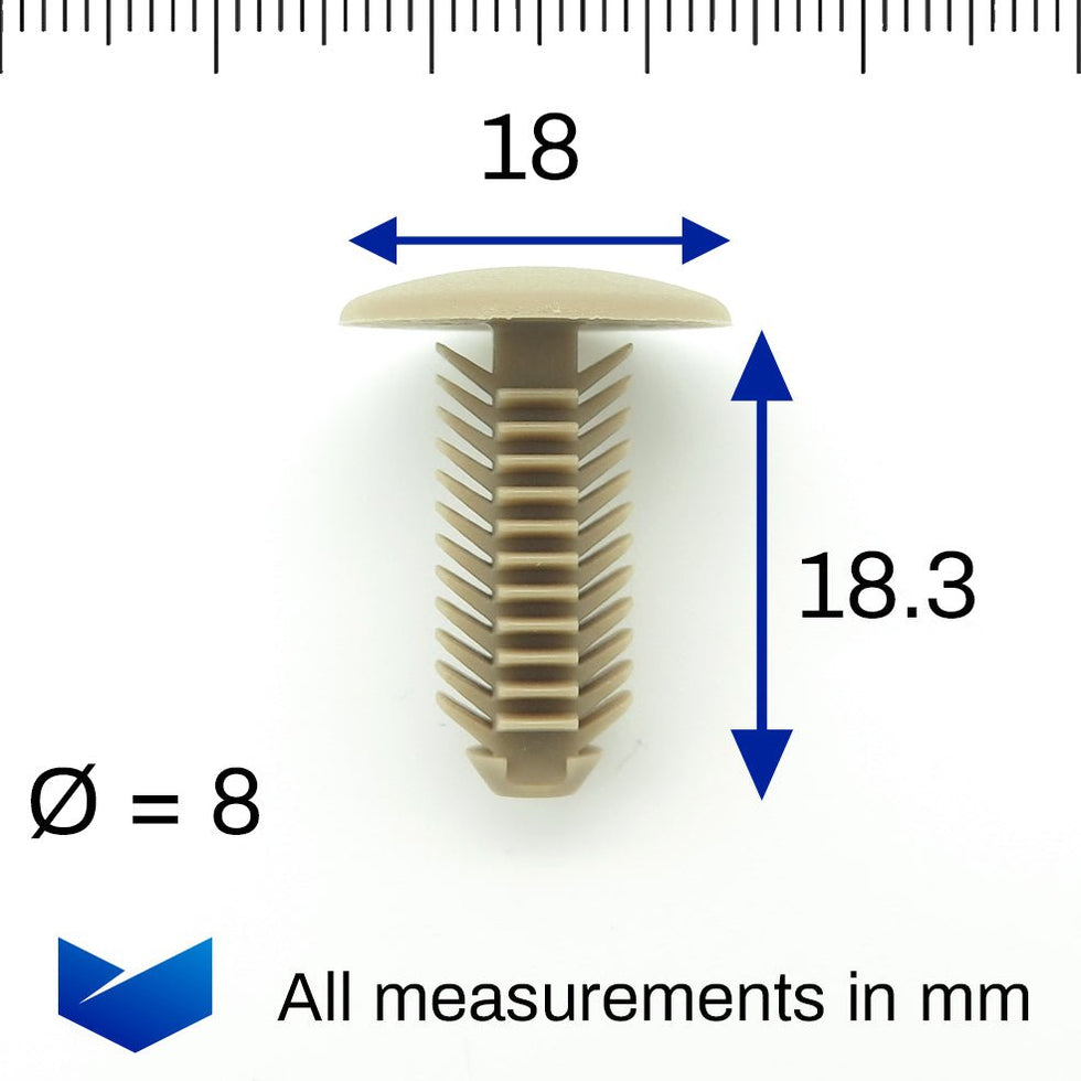 Fir Tree Trim Panel Clips- 8mm Hole- 18mm Head, Beige, Perfect for Vol ...