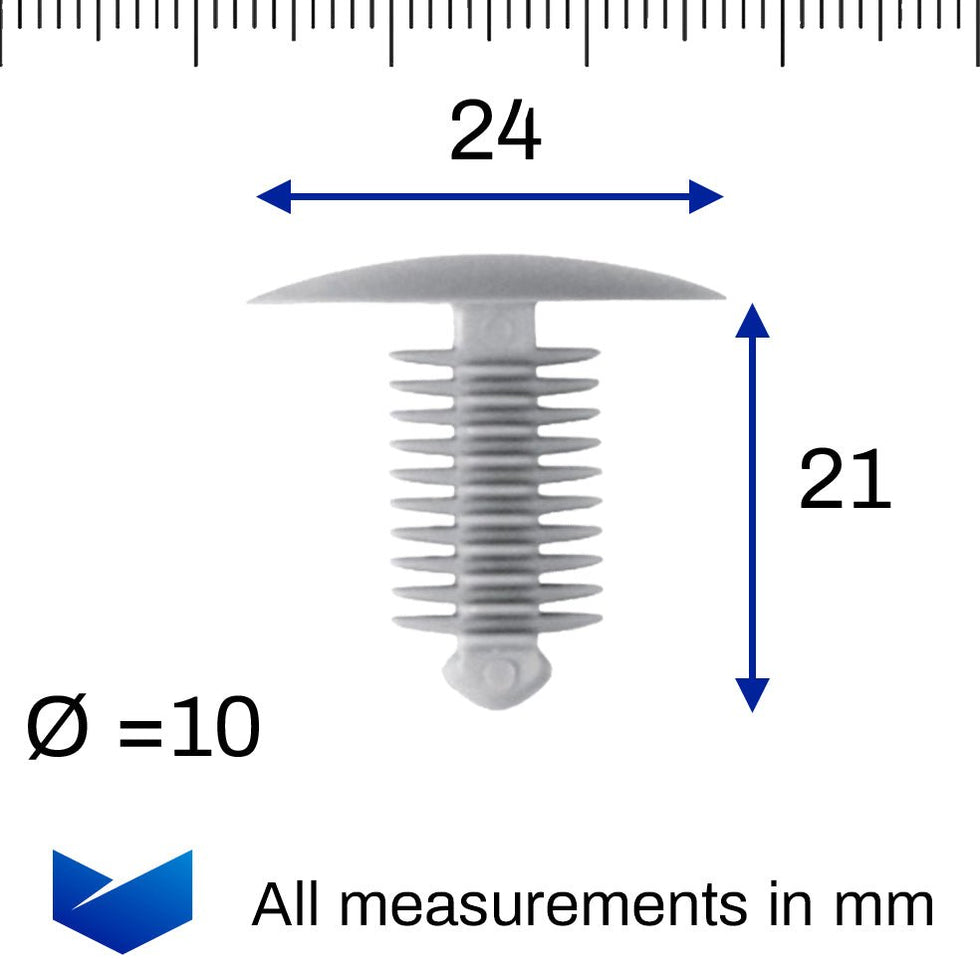Grey Fir Tree Trim Clips - 9-10mm hole- 24mm head — VehicleClips